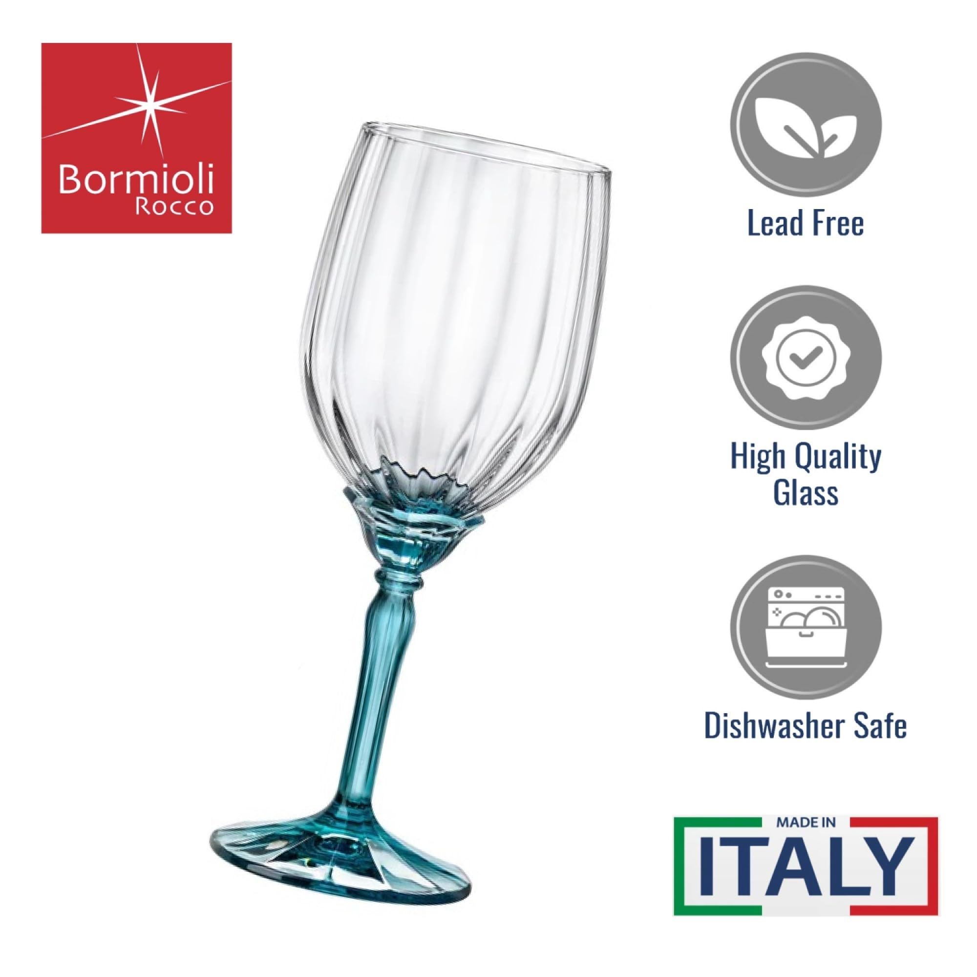 Bormioli Rocco Florian 18 oz. Red Wine, Gin & Tonic Glasses, Lucent Blue, Set of 4