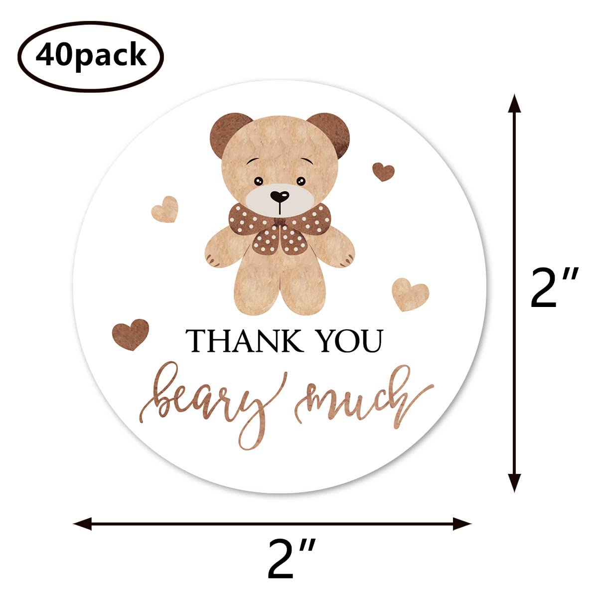 Brown Bear Thank You Stickers, 2 Inch Bear Boy Or Girl Baby Shower Birthday Party Labels 40-Pack