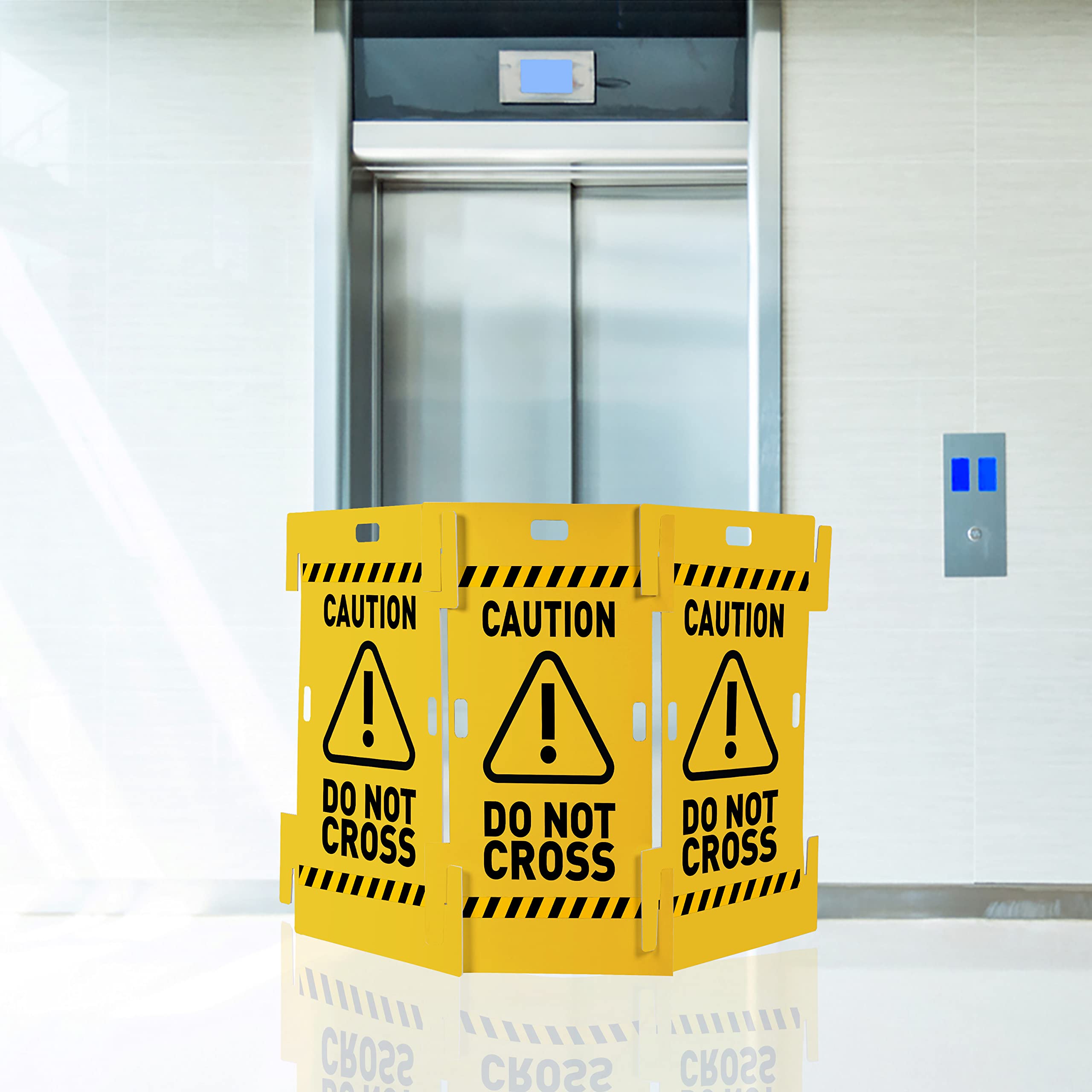 BannerBuzz Crowd Control Interlocking Barrier, Made of 5 mm Corflute 890 GSM graphic weight, Stop Do Not Enter Caution Do Not Cross and more options (7.5’ W X 4’ H feet) (CAUTION DO NOT CROSS)