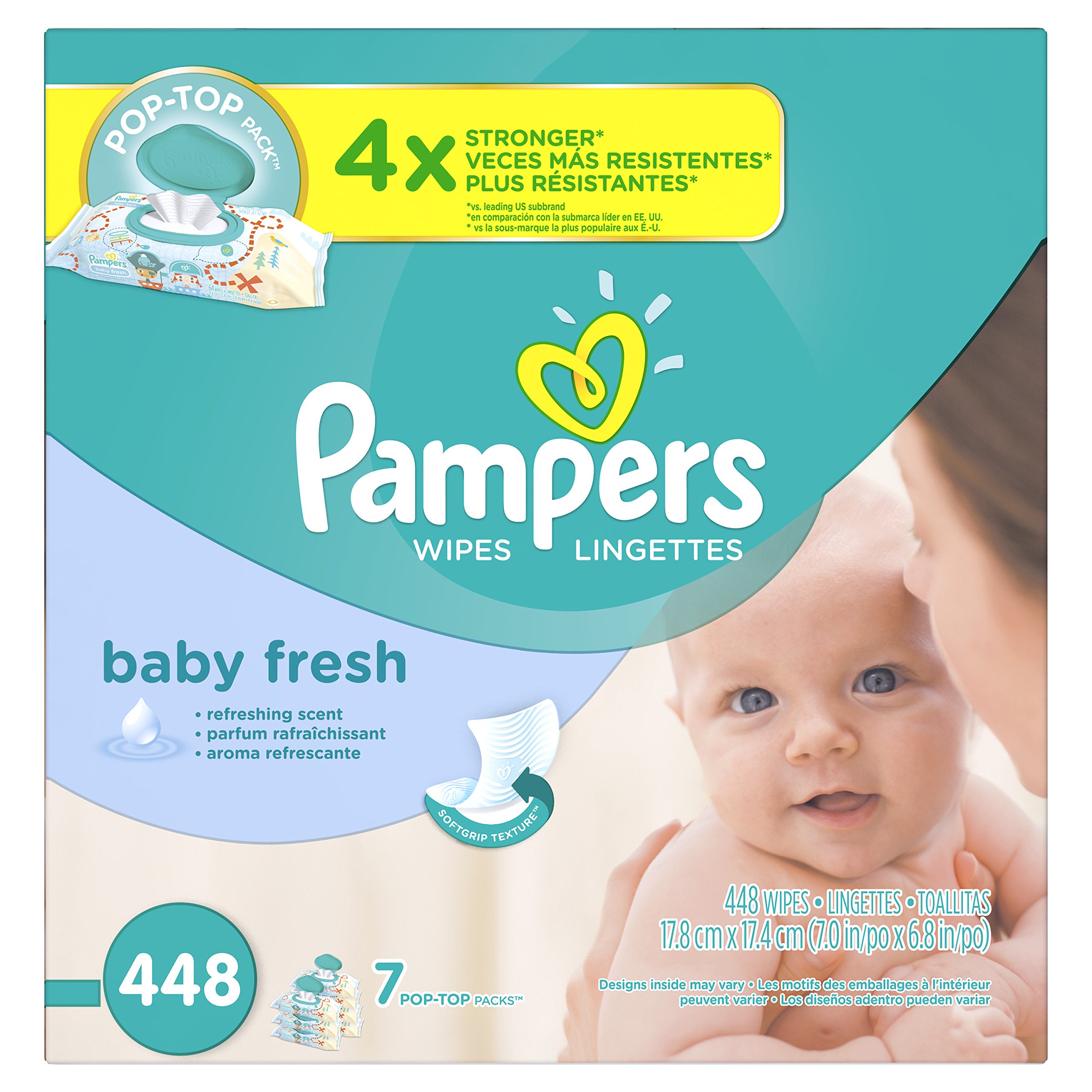 Pampers Baby Fresh Water Baby Wipes 7X Pop-Top Packs, 448 Count