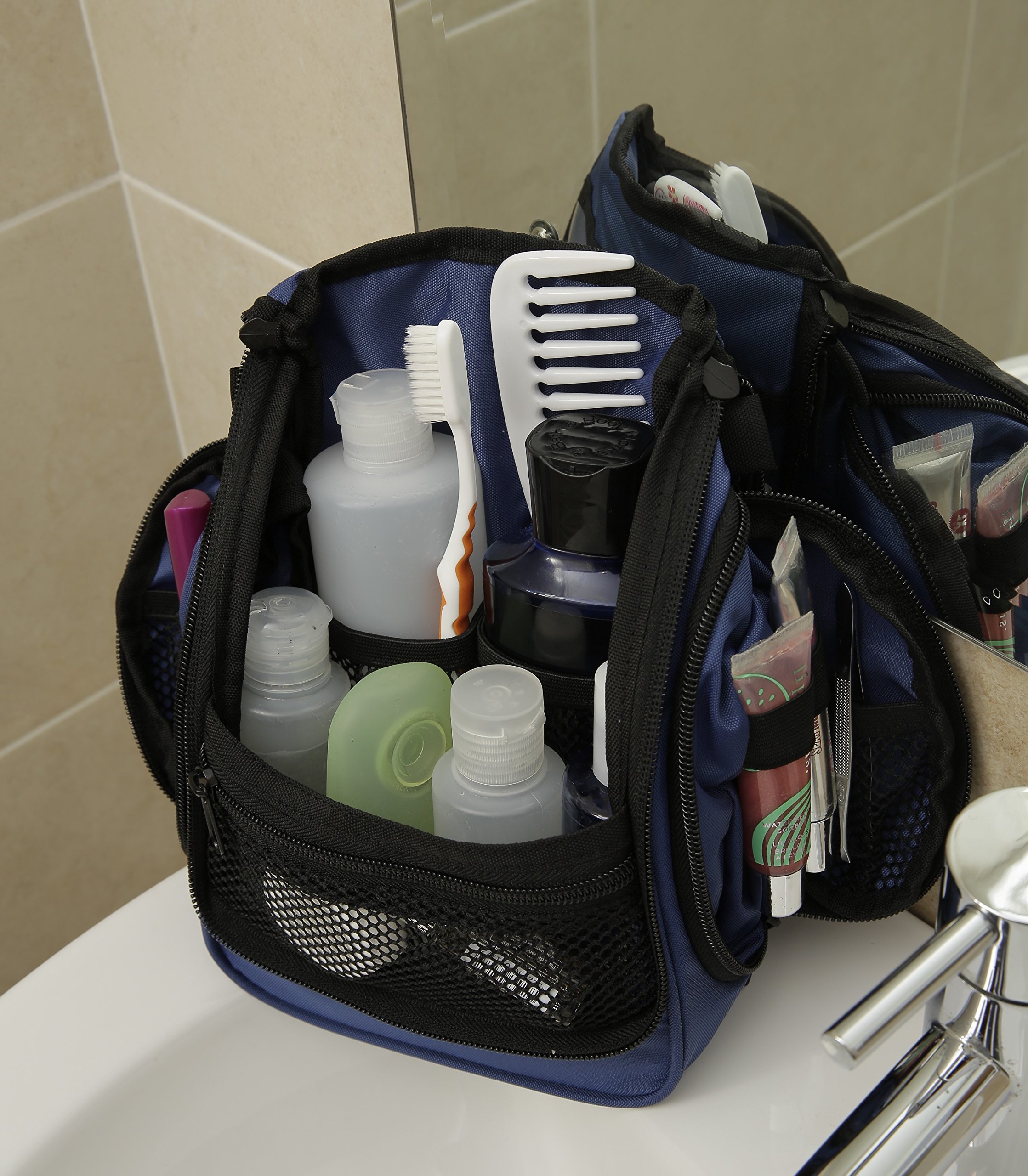 NeatPack Compact Hanging Toiletry Bag and Organizer, Water Resistant with Mesh Pockets (Marine)