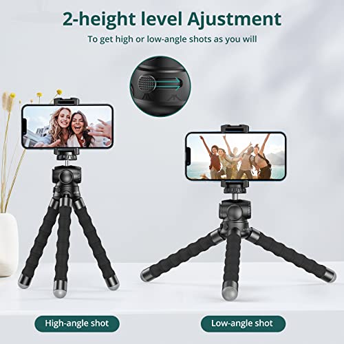 ATUMTEK 2 Height Adjustment Phone Tripod w Cold Shoe Mount & 1/4” Screw Extension, Flexible Tripod Stand with Remote and Clip for Smartphones GoPro Action Camera Micphone Fill Light - 9.4 inches