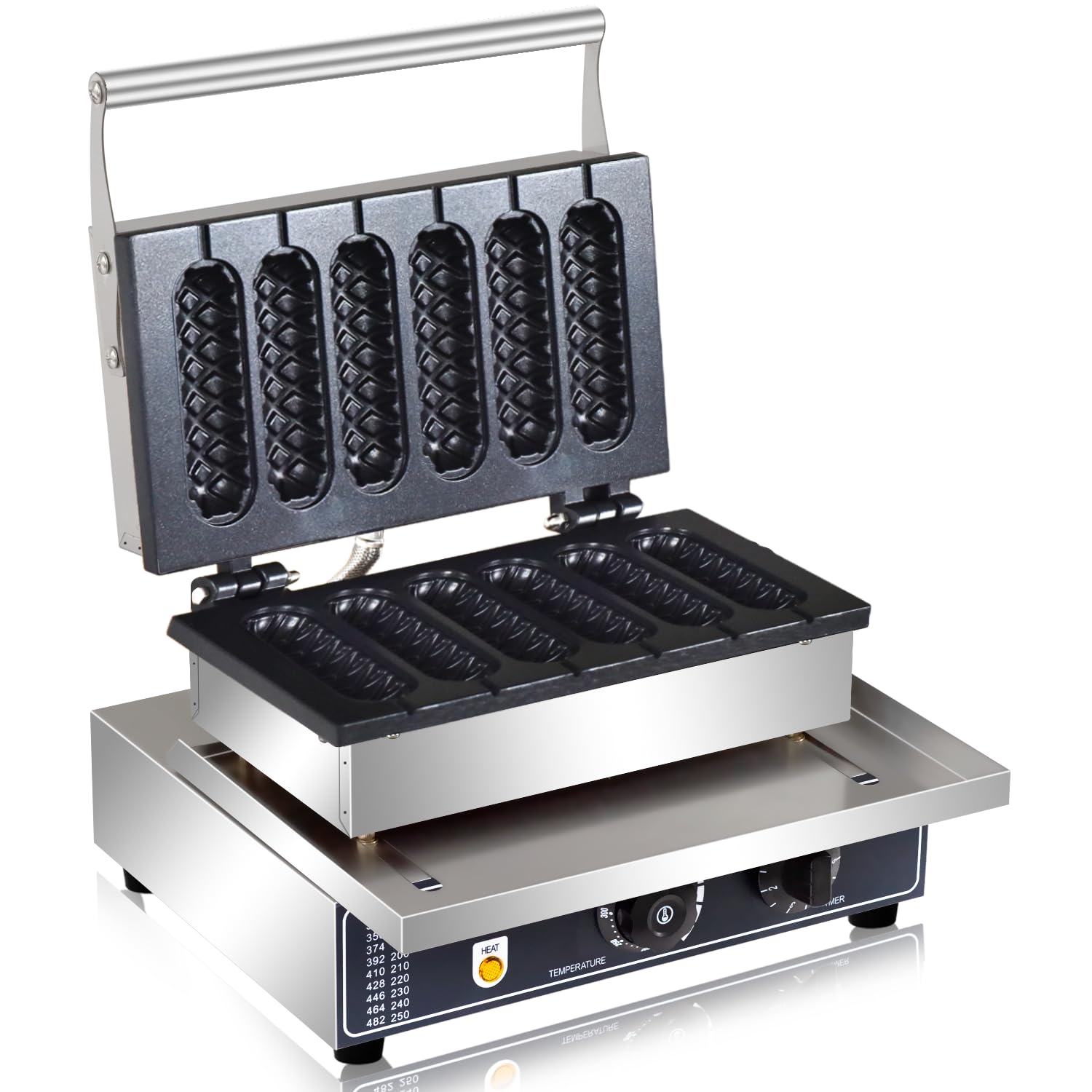Commercial Corn Dog Waffle Maker 1600W Lolly stick waffle Maker 6 Slice Non-Stick Stainless Steel Corn Hot Dog Waffle Iron with Temp and Time Control, for Restaurant Bakery Snack Bar Family