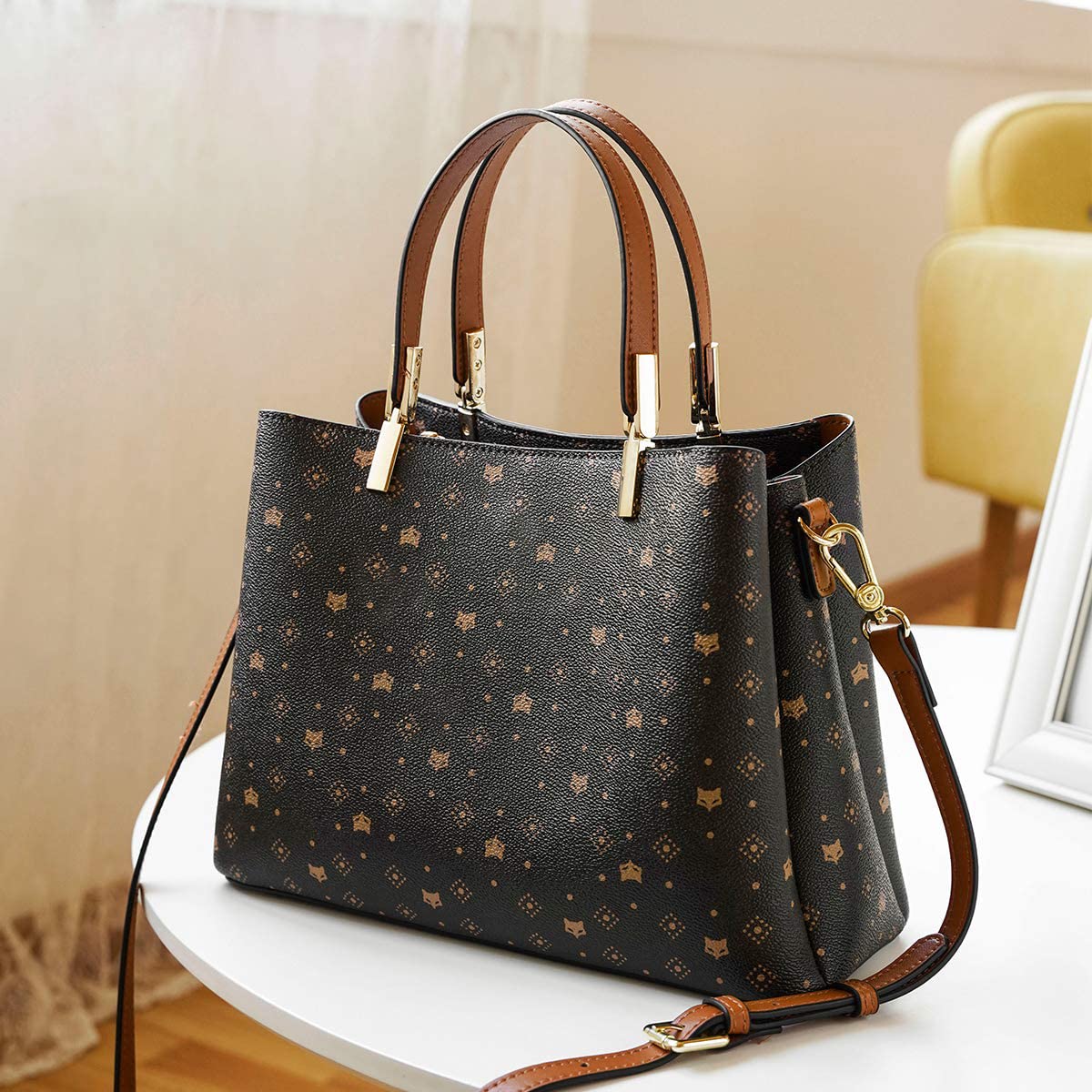 iFOXER PVC Leather Handbags for Women Top-handle Bags (brown)