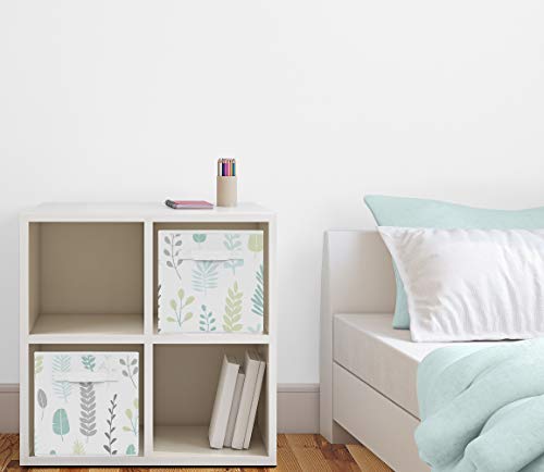Sweet Jojo Designs Blue Tropical Leaf Foldable Fabric Storage Cube Bins Boxes Organizer Toys Kids Baby Childrens - Set of 2 - for The Turquoise Grey Green Botanical Rainforest Jungle Sloth Collection