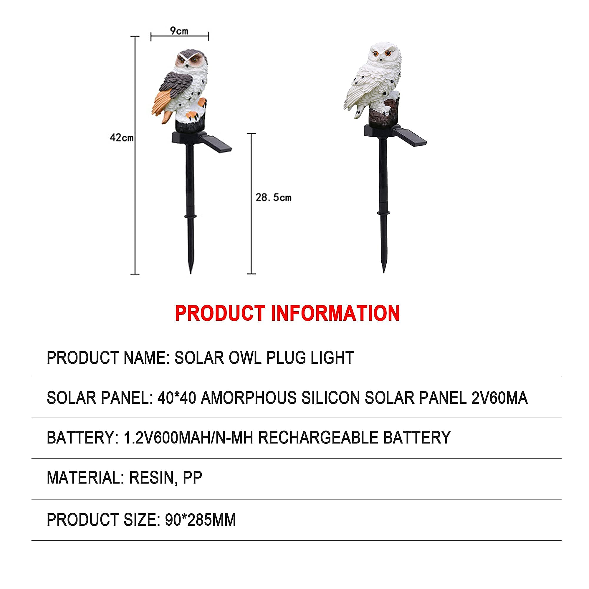 OriginalSourcing Solar Garden Lights Garden Statues LED Owl Solar Lights Waterproof Owl Lamp Outdoors for Garden Decor (White)