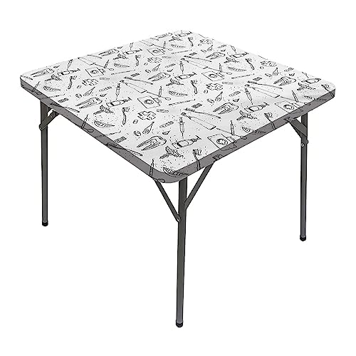 JUNTAIY Doodle Elastic Edged Tablecloth, Hand Drawn Medical Pattern Dental Hygiene Home Decorative Tablecloths, Fits 36x36 inch Table, Great for Home Kitchen/Parties/Holiday Dinner, Black and White