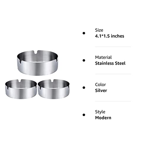 Pack of 3 Cigar Ashtray Tabletop Round Stainless Steel Ash Tray Suitable for Cigarette Ash Holder for Home