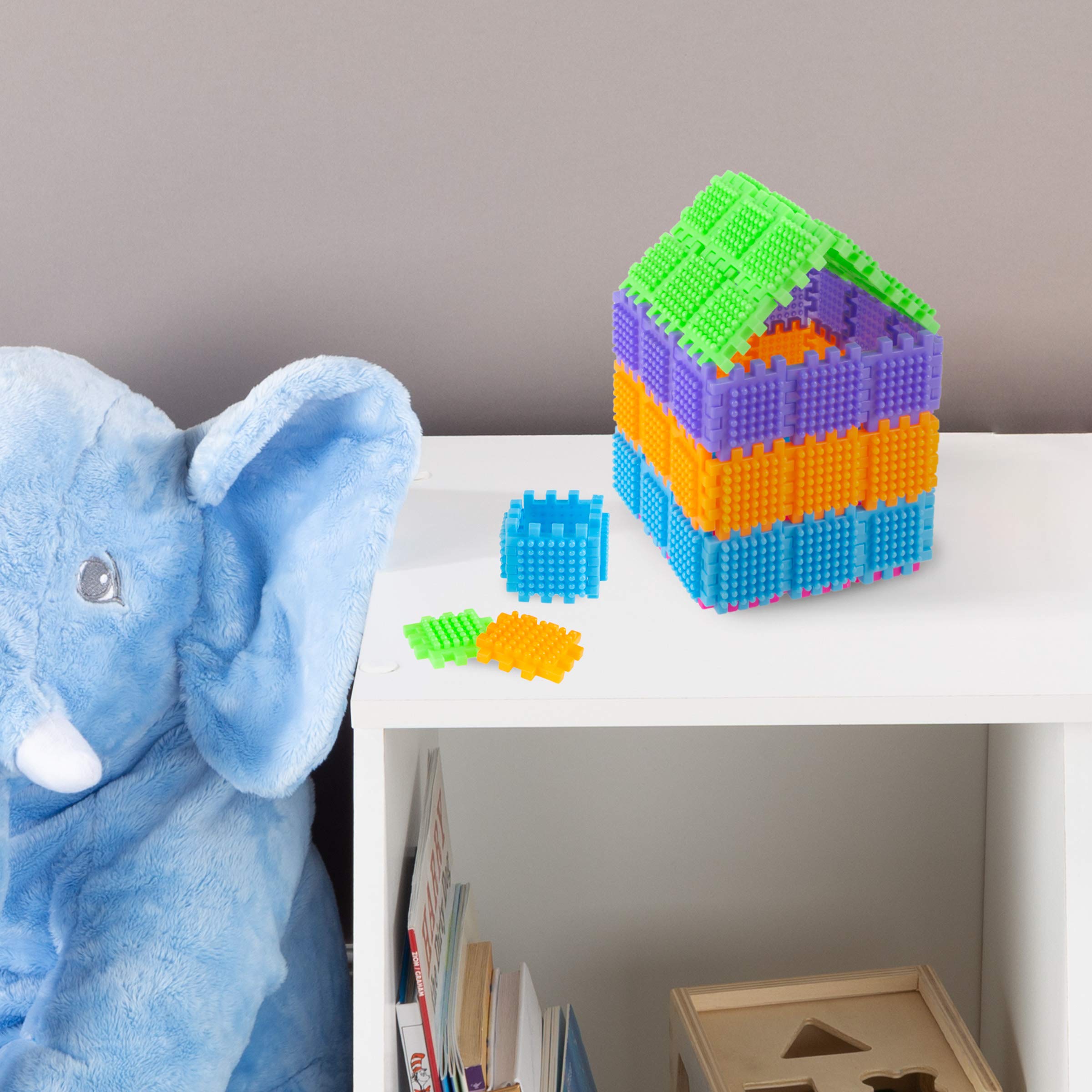 Hey! Play! Brush Shape Building Set-182 Individual Tile Pieces for 3D STEM, Building, Stacking-Creative Play for Toddlers and Preschoolers, Brown (87-TK167060)