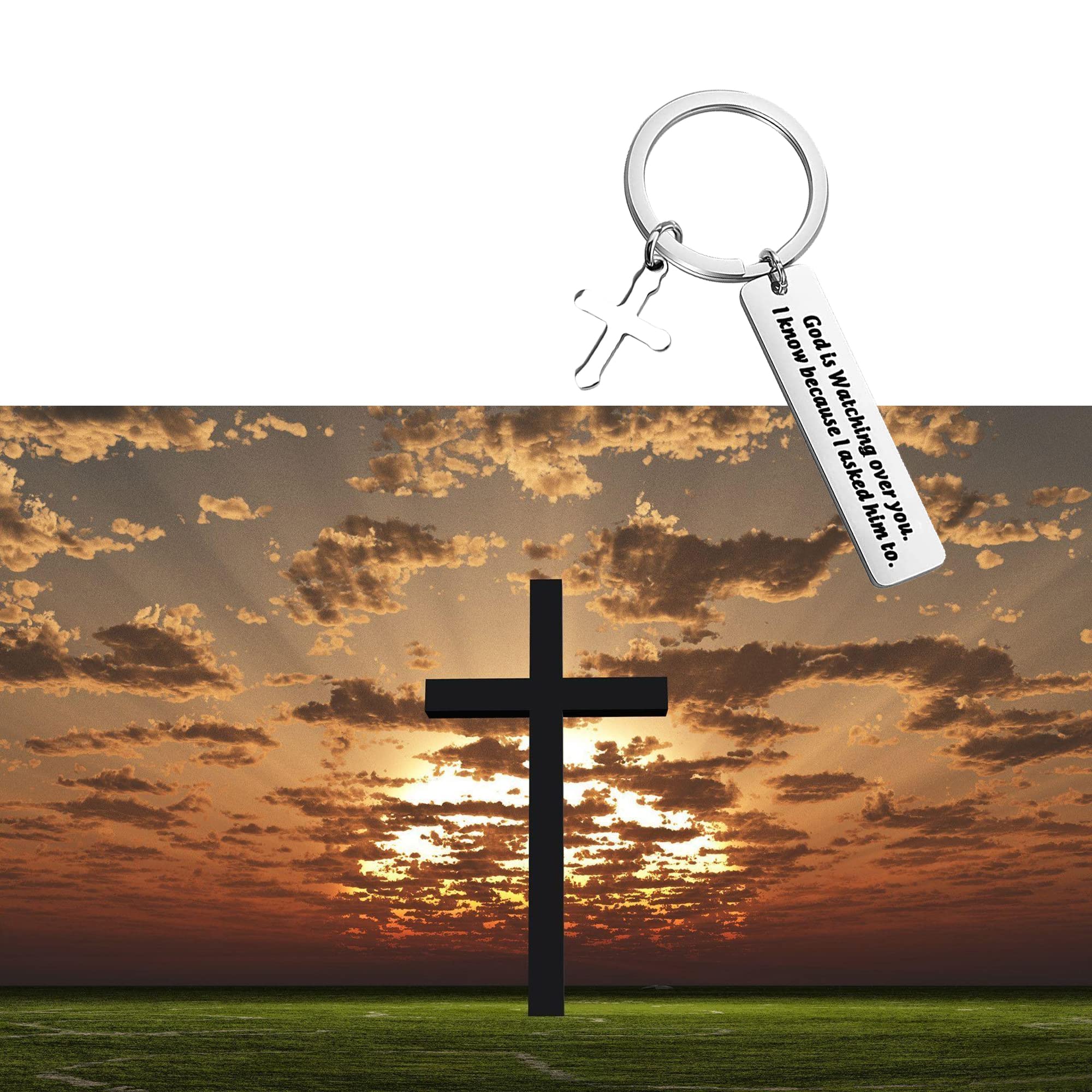 BAUNA Baptism Goddaughter Godson Gift God is Watching Over You I Know Because I Asked Him to Keychain (Keychain)
