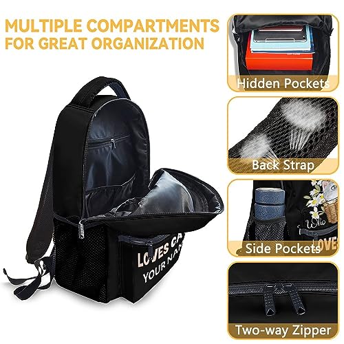 FUZZYFIT Personalized Cat Backpack with Lunch Box Set for Kids, 3 in 1 School Backpacks Matching Combo, Cute Black Bookbag and Pencil Case Bundle