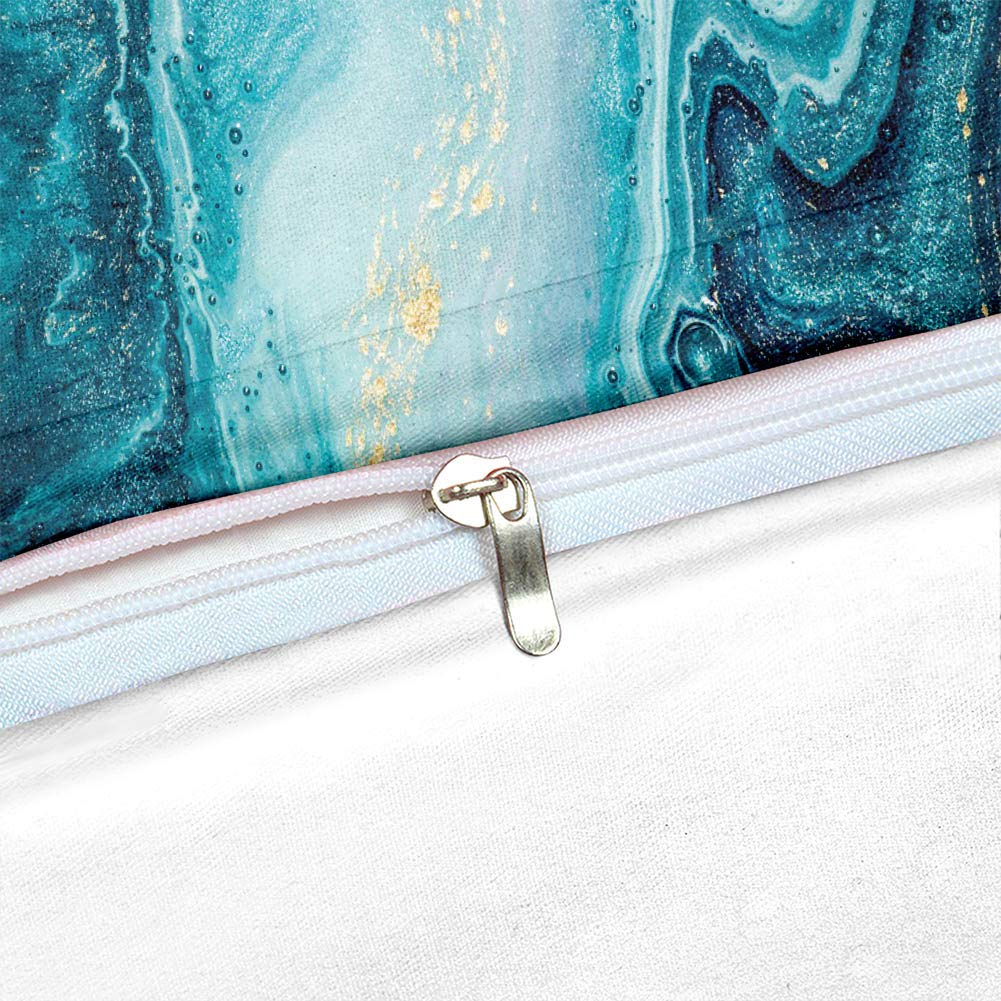 Bedbay Marble Duvet Cover Queen Size Teal Marble Bedding Set Blue Gold Marble Texture Abstract Bedding Comforter Cover(Teal,Queen)