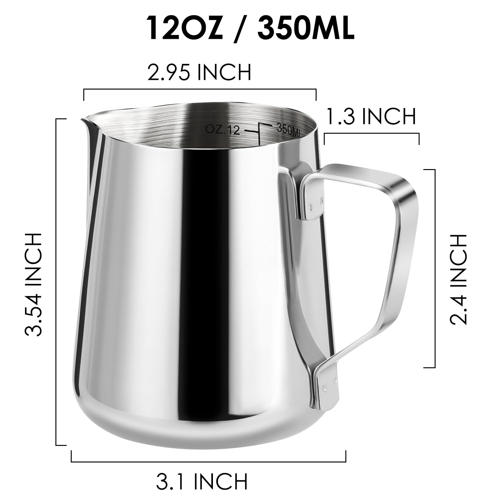 Milk Frothing Pitcher, Espresso Steaming Pitcher 12oz, Espresso Machine Accessories, Stainless Steel Milk Coffee Cappuccino Barista Steam Pitchers Milk Jug Cup with Spoons