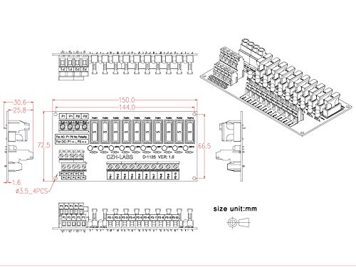 Electronics-Salon Panel Mount 10 Position Power Distribution Fuse Module Board, for AC/DC 5~32V