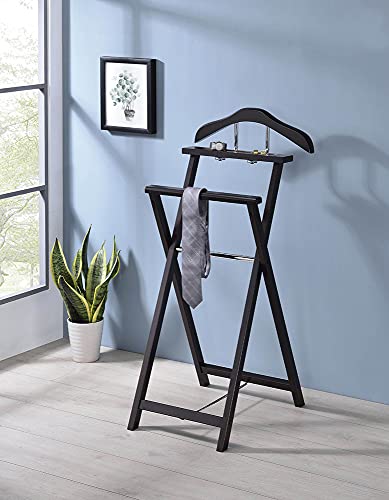 Pilaster Designs Contemporary Walnut Solid Wood Faydell Folding Cloth Valet Stand Organizer