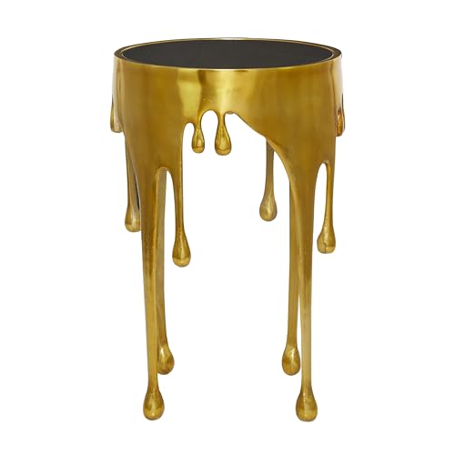 Deco 79 Aluminum Drip Accent Table with Melting Designed Legs and Shaded Glass Top, 16" x 16" x 25", Gold