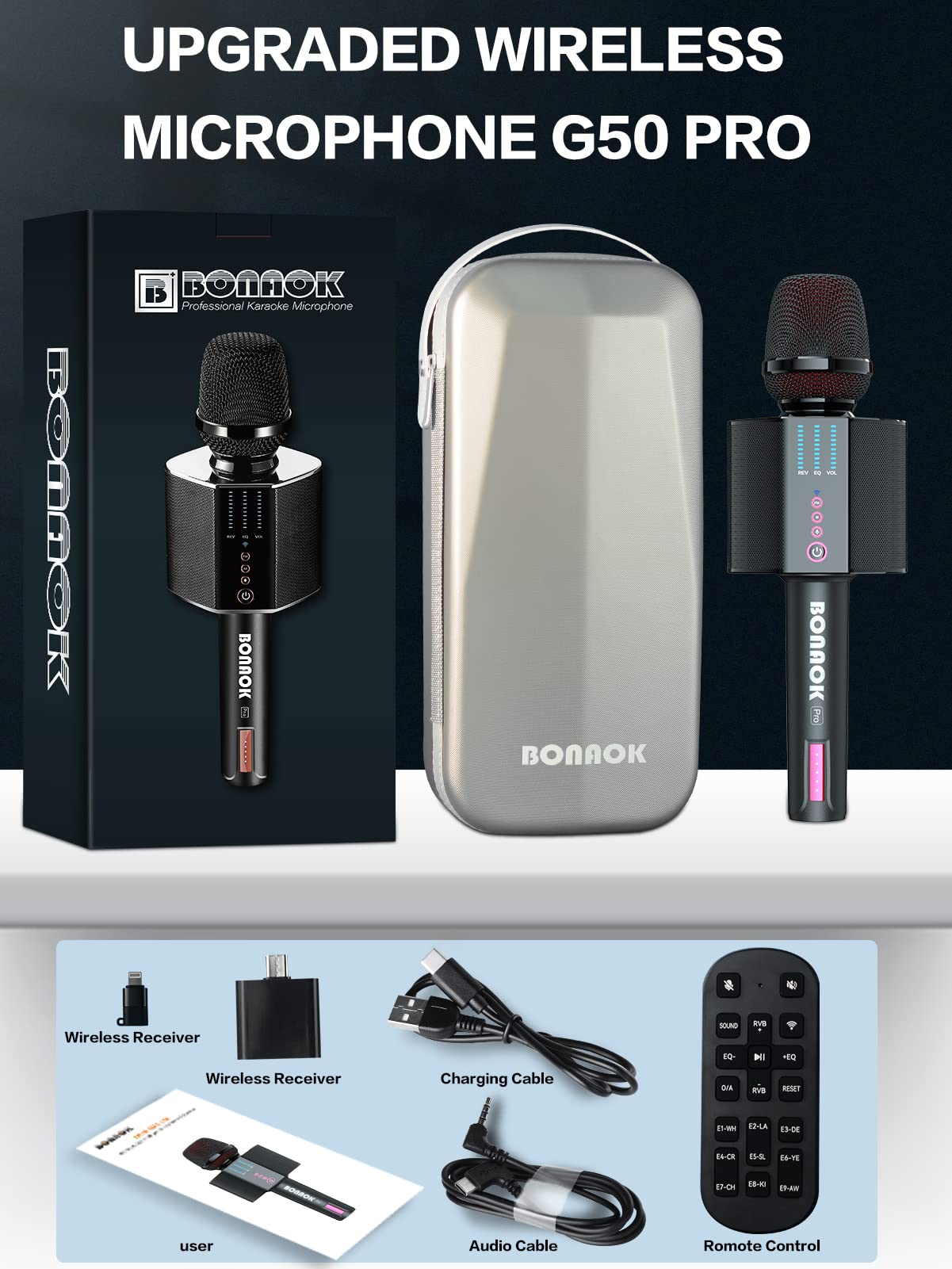 BONAOK Bluetooth Wireless Karaoke Microphone, Portable Karaoke Machine Mic & Speaker System for Smartphone Wireless Recording/Live Streaming/Indoor/Outdoor/Party/Car G50 PRO