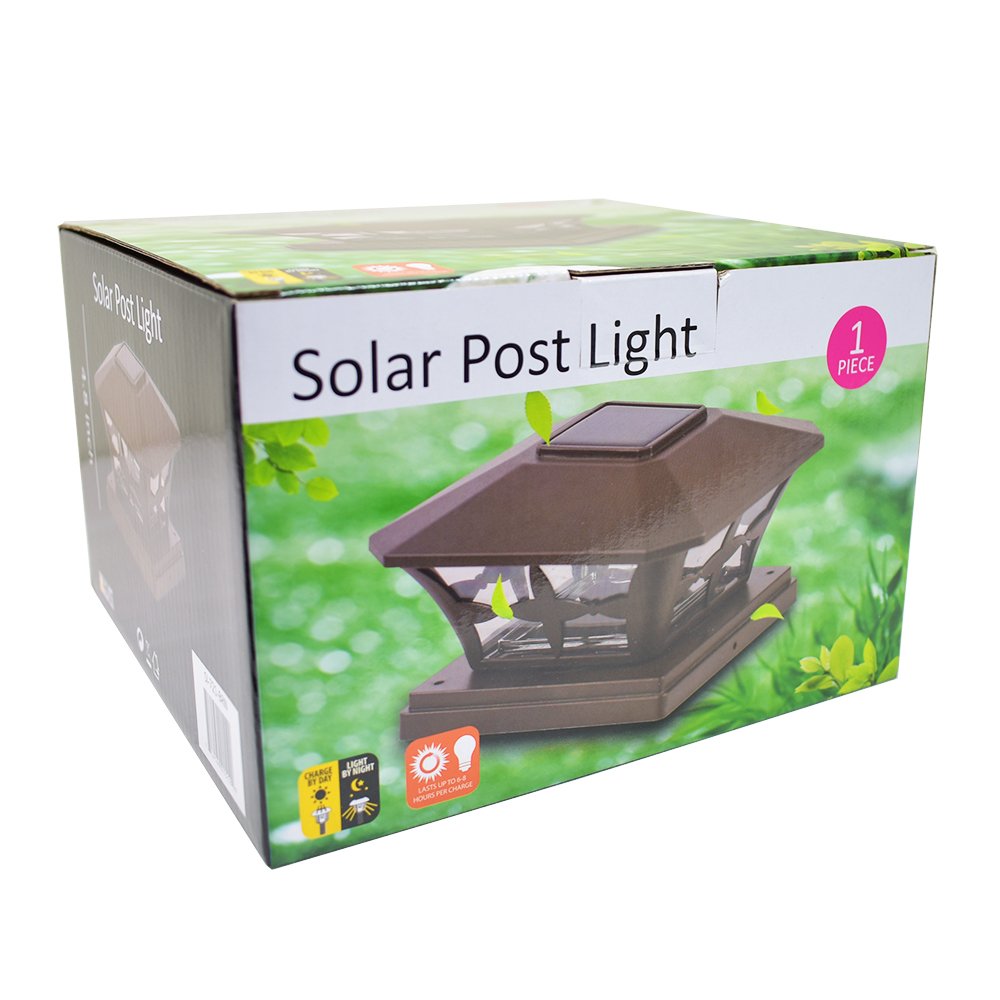 iGlow 1 Pack Brown Outdoor Garden 6 x 6 Solar SMD LED Post Deck Cap Square Fence Light Landscape Lamp PVC Vinyl Wood