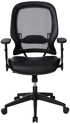 SPACE Seating AirGrid Back and Padded Bonded Leather Seat, 2-to-1 Synchro Tilt Control, Adjustable Arms, Nylong Base Adjustable High Back Managers Chair, Black