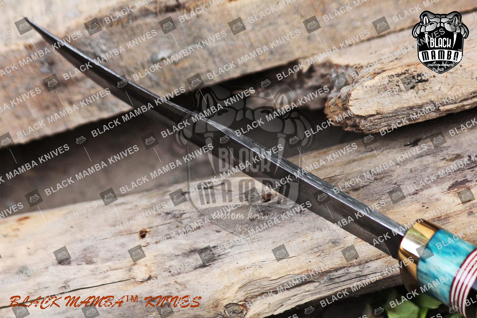 Black Mamba Knives BMK-105 Dragon Knife 12 Long 7 Blade 9.5 Ounce Damascus Hunting Fixed Blade Bowie Knife Hand Made Word Class knives