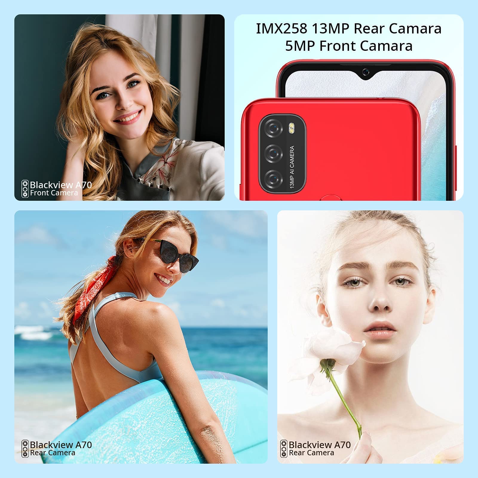 Blackview Android 11 Unlocked Cell Phone, A70, 6.5" Screen with 5380mAh Massive Battery Cell Phone with Octa Core 3GB 32GB, Dual SIM 4G Smartphone, Face Unlock Fingerprint Smartphone (Vermeil)