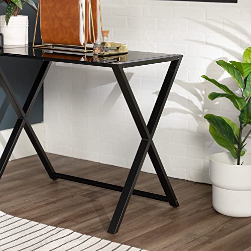 Walker Edison Wright Modern X Leg Glass Top Corner Gaming Desk, 51 Inch, Black