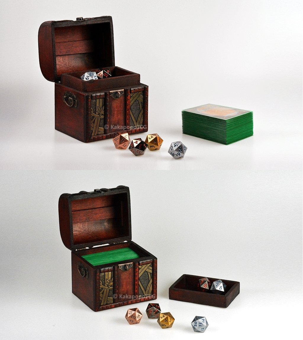 KakapopoTCG Elven Chest (Chainmail) Lockable Wood Deck and Counter Box Trading Cards MTG Magic FaB TCG YGO PTCG EDH Commander Box Dice Box DnD Spell Card Box