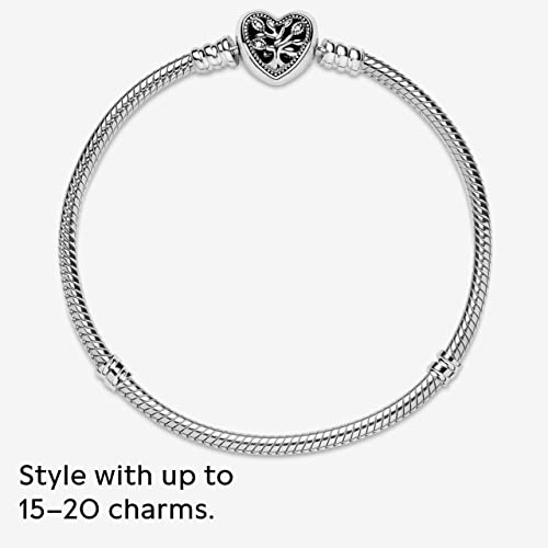 PANDORA Moments Family Tree Heart Clasp Snake Chain Bracelet, Size 18, No Box