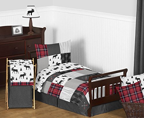 Sweet Jojo Designs Red and Black Woodland Plaid Flannel Organizer Storage Bins for Rustic Patch Collection - Set of 2