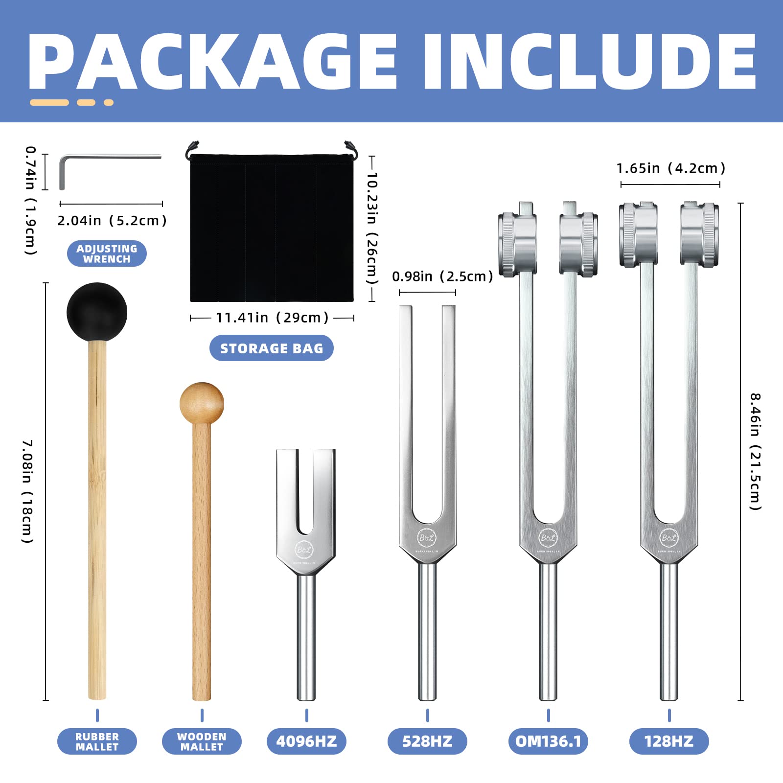 BURNING&LIN Tuning Fork Set Aluminum Alloy Standard Tone For Medical Healing Love Frequency Enhance DNA Repair Reduce Anxiety