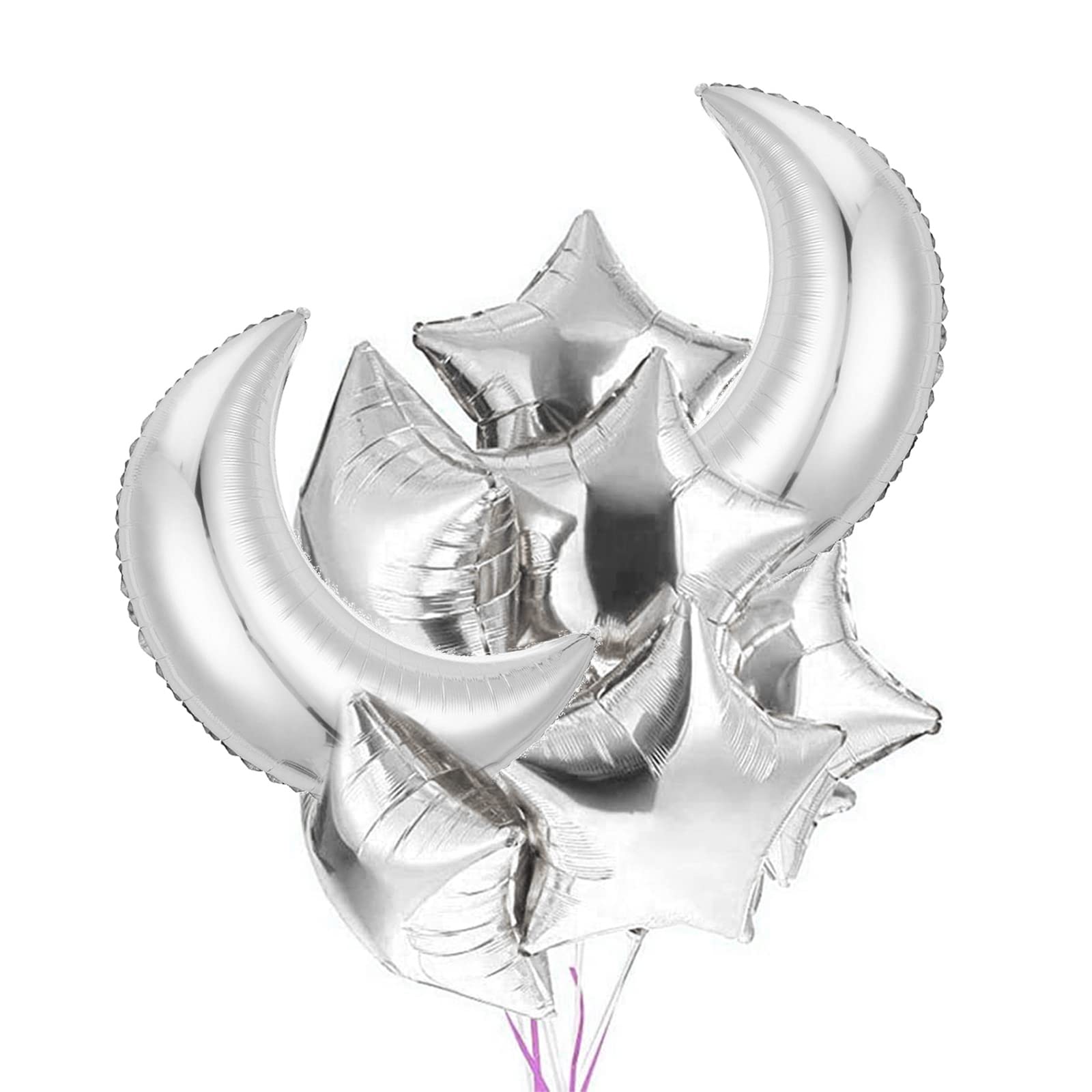 Silver Moon and Star Shape Balloons Large Aluminum Foil Balloons Decorate for Birthday Party,Baby Shower, Wedding, Bridal Shower Engagement Photo Shoot, Anniversary Decoration (12pcs)