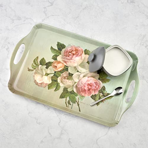 Pimpernel Antique Roses Collection Large Handled Tray | Serving Tray for Lunch, Coffee, or Breakfast | Made of Melamine for Indoor and Outdoor use | Measures 18.9" x 11.6" | Dishwasher Safe