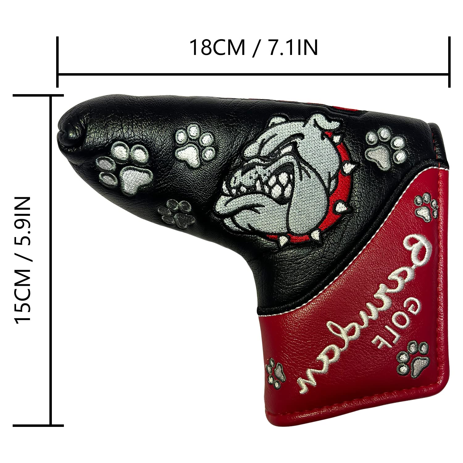 Blade Putter Head Cover Golf Red Putter Headcover for Blade Style Putters Magnetic Bulldogs Blade Putter Headcovers