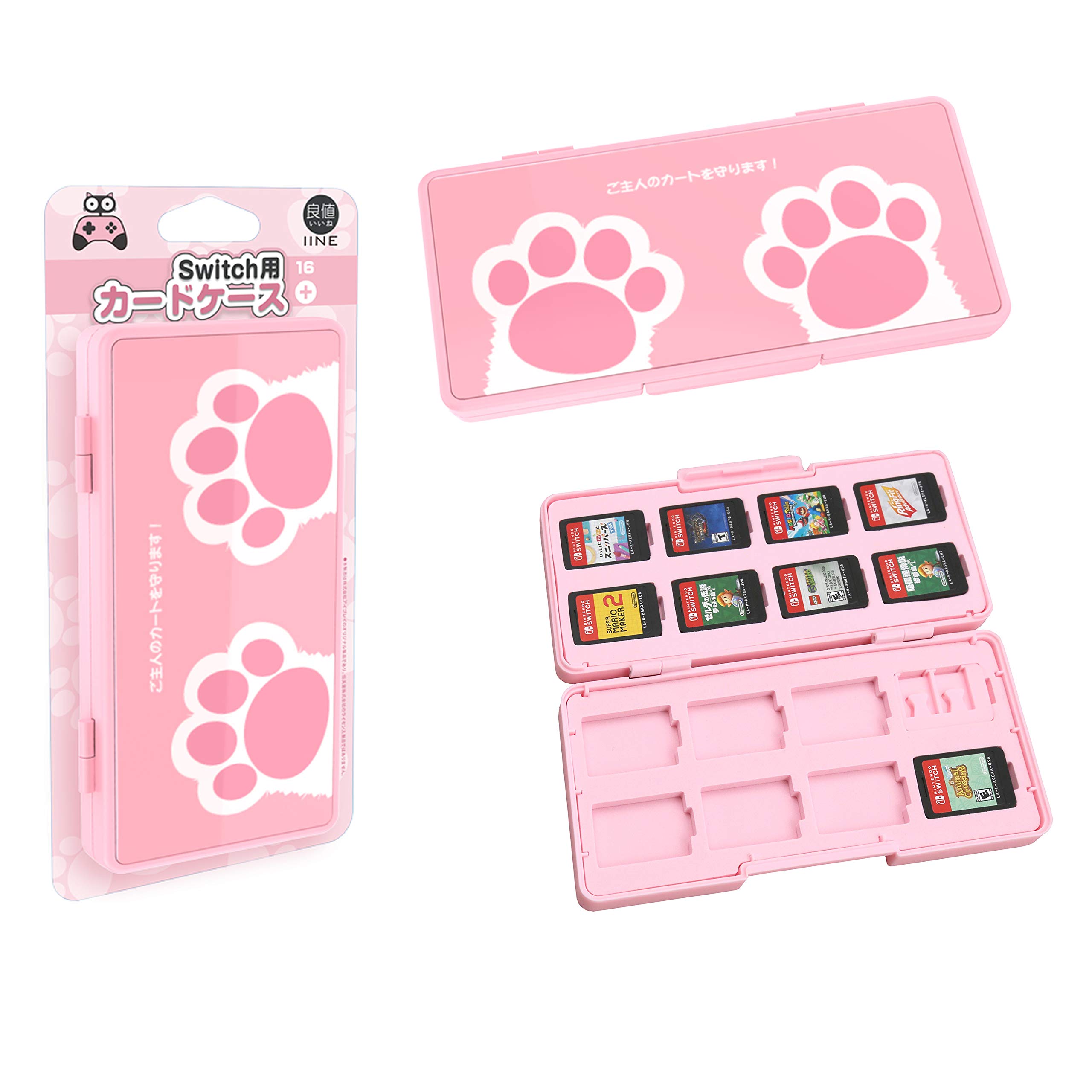 IINE Game Card Case for Nintendo Switch Game Card or Micro SD Cards, with 16 Game Card Slots, 2 Micro SD Card Slots Shockproof Water Resistant Card Holder Carrying Storage Box (Pink)