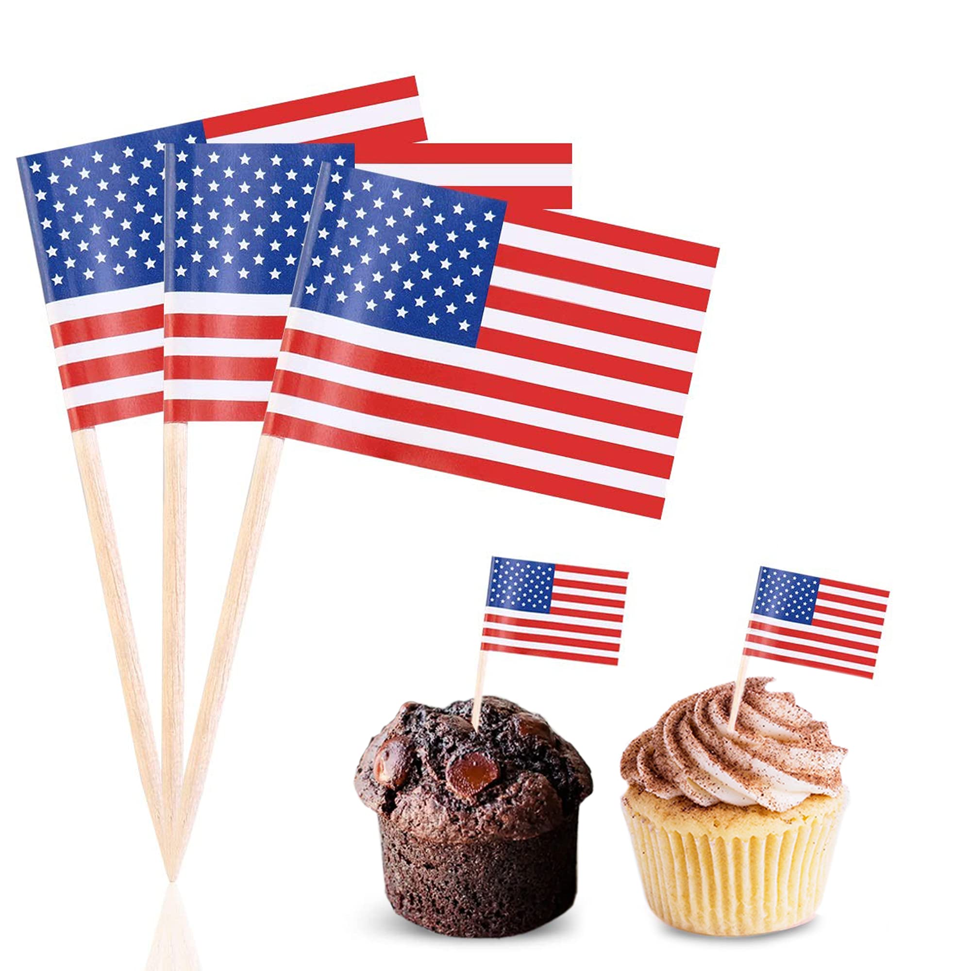 Efivs Arts 100 Pcs 4th of July American Toothpick Flag Toppers Cake Decorations Independence Day Patriotic Cupcake Toppers Picks for Army Graduation Party Supplies