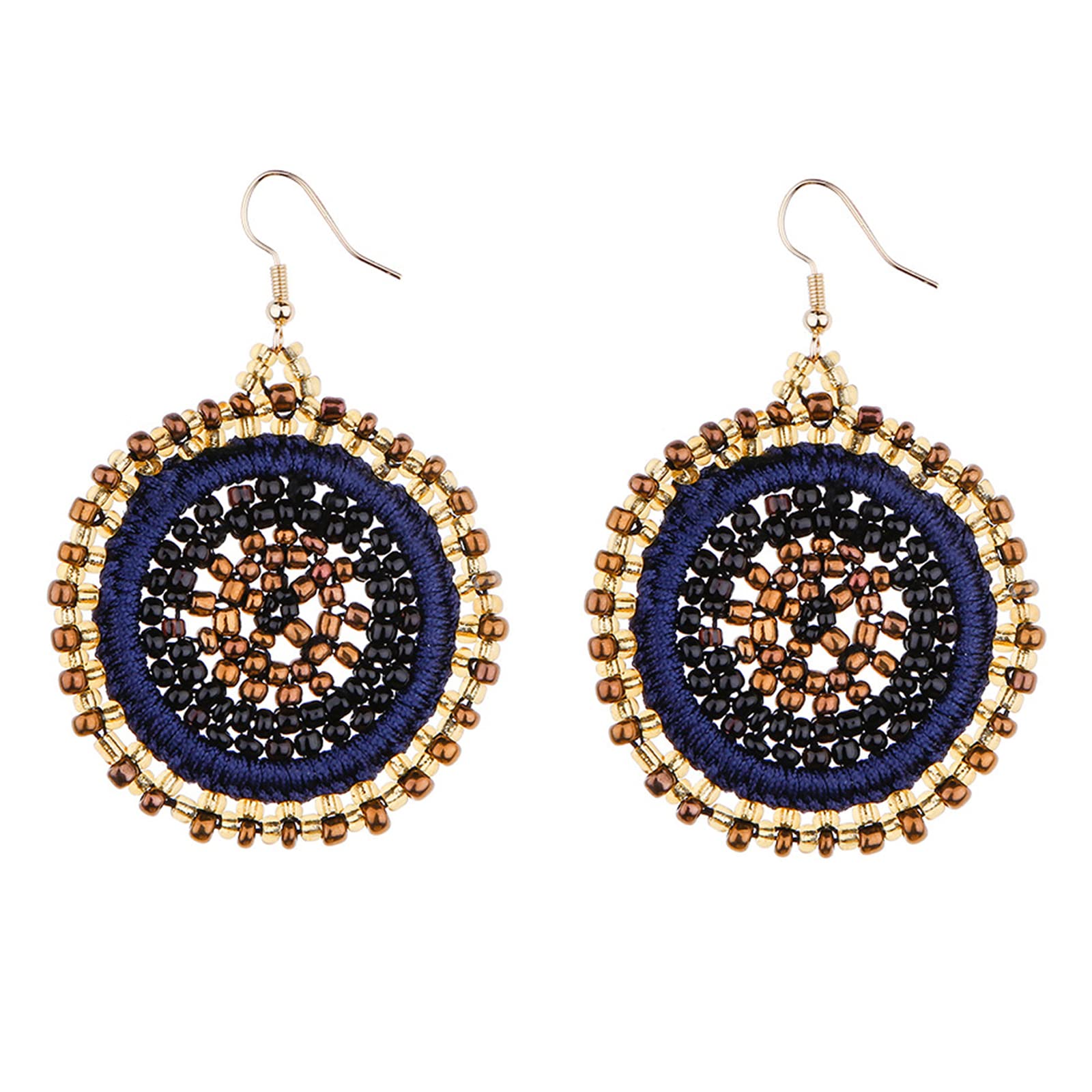 Beaded Earrings for Women Dangling Handmade Beads Statement Earrings Summer Jewelry for Women (Dark blue)