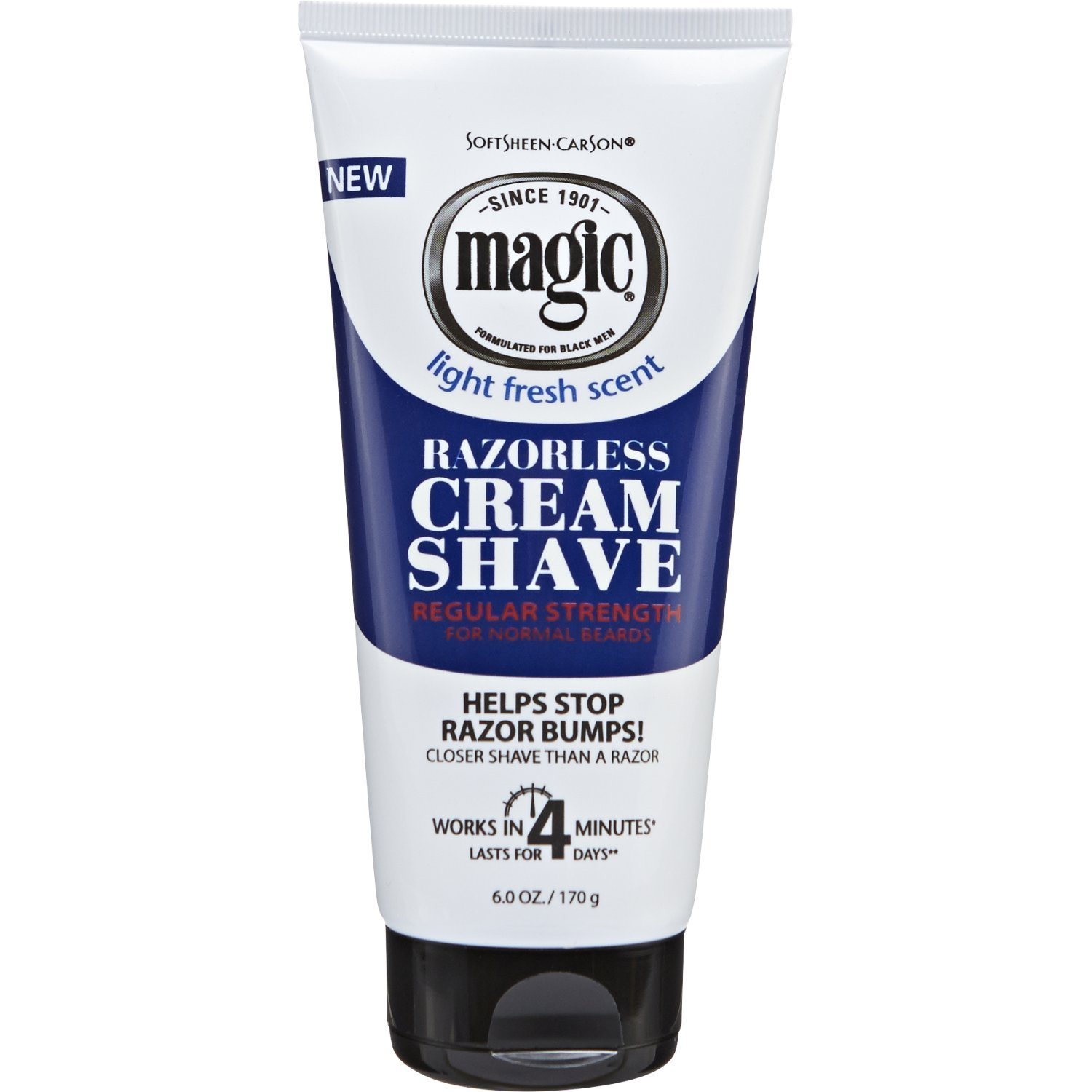 Razorless Shaving Cream for Men by SoftSheen-Carson Magic, Hair Removal Cream, Regular Strength for Normal Beards, No Razor Needed, Depilatory Cream Works in 4 Minutes for Coarse Curly Hair, 2 Count