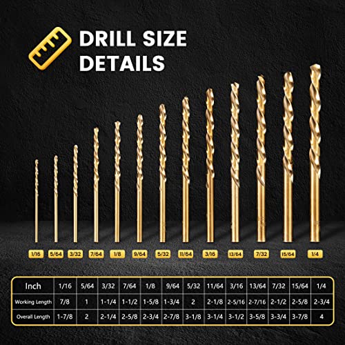 BOEN Cobalt Drill Bit Set - 13PCS M35 High Speed Steel Twist Jobber Length Drill Bits 1/16" - 1/4", Drill Bit for Hardened Metal, Stainless Steel, Cast Iron, Plastic and Wood, Indexed Storage Case