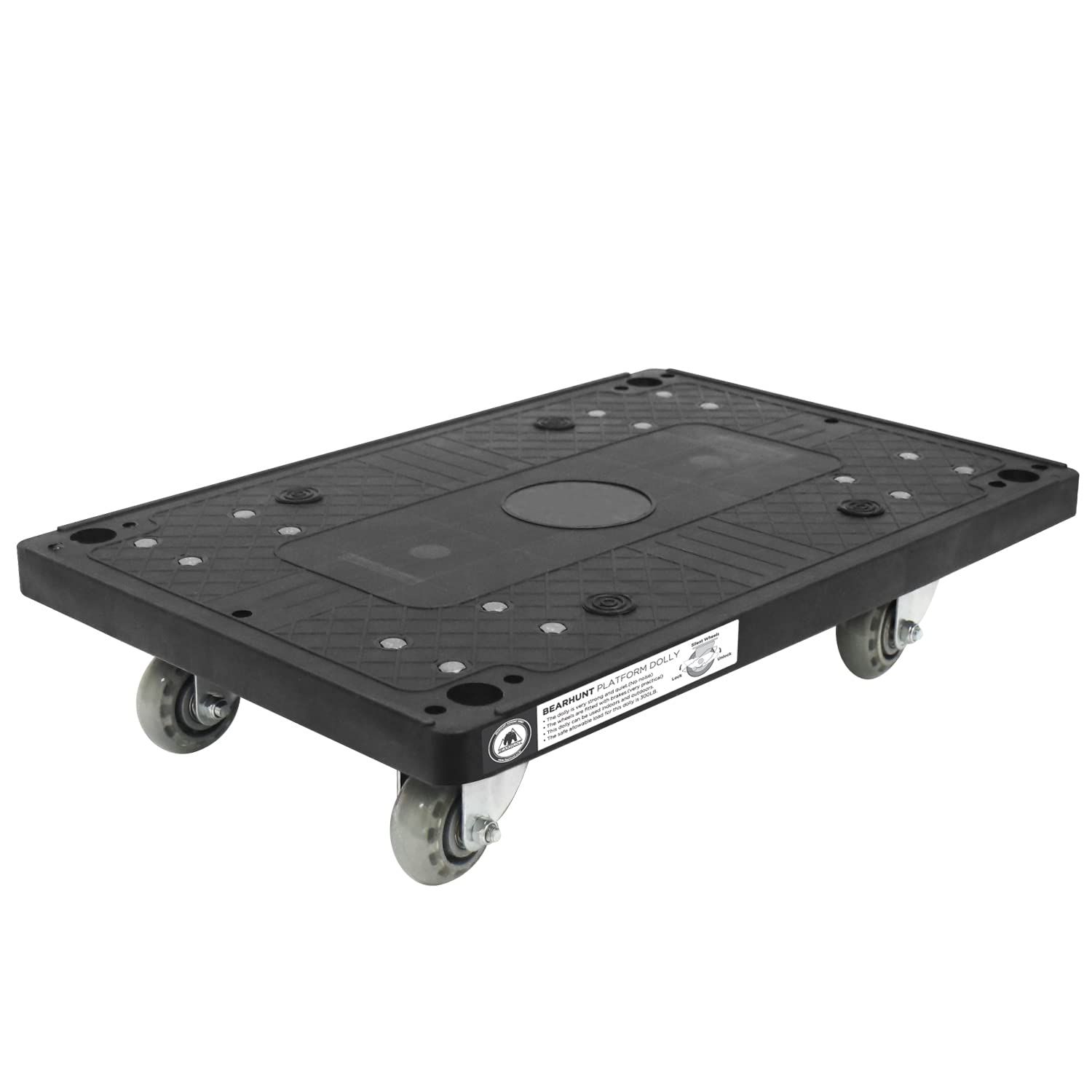 BEARHUNT Strong Moving Dollies Platform Dolly Cart Brakes Silent Wheels 300LB Capacity