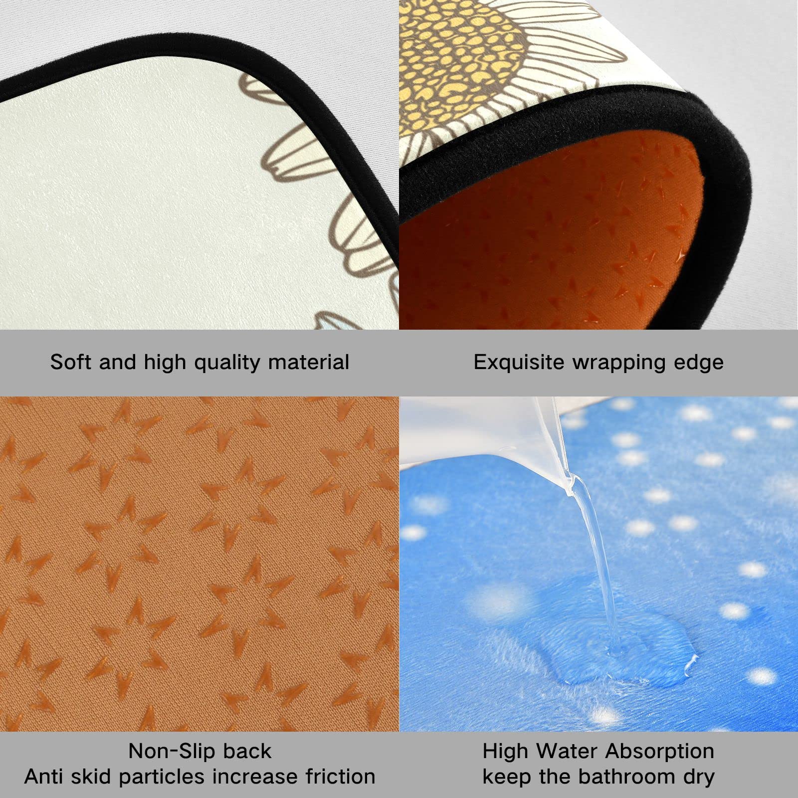 BOENLE Blooming Daisy Kitchen Rugs and Mats Non Skid Washable Kitchen Rug Set 2 Piece Carpet Ergonomic Comfort Standing Mat for Kitchen,Bathroom, Laundry