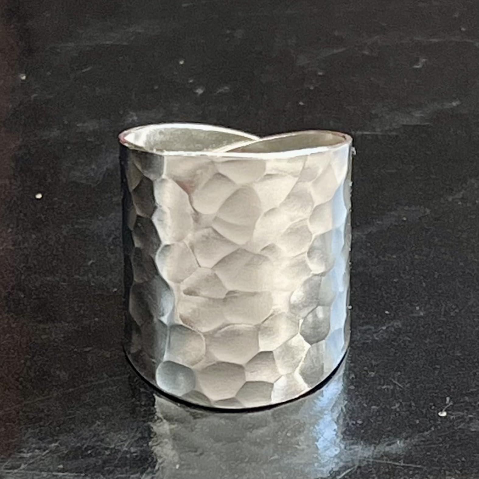 Hammered Sterling Silver Handmade Classic Wide Band Boho Statement Ring, Shiny Finish Wrap Band Adjustable to Sizes 6-12, Also as Thumb Ring, Gift for Her