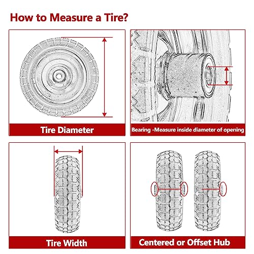 Parts Camp Gorilla Cart Wheels 13-Inch gorilla cart tires replacement 4.00-6 Flat-free Solid Tire and Wheel For Hand Trucks/Garden Carts/Wheelbarrow/Dolly-5/8"Axle Borehole 2.1"Hub offset (2 Pack)