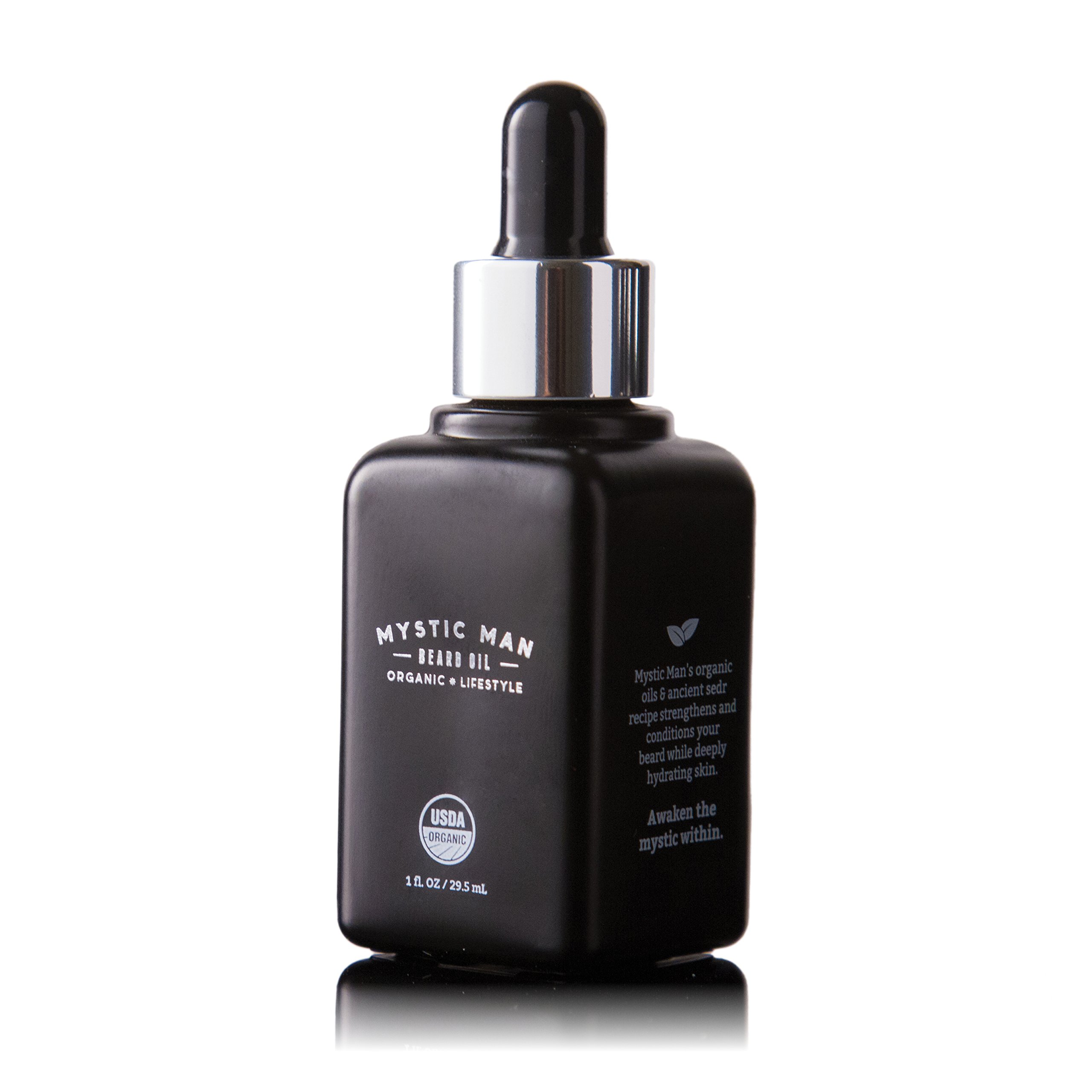 Mystic Man Organic Premium Beard Oil - (Promotes Growth, Softens and Strengthens Beard & Mustache), USDA Organic, Leave-In Conditioner with Sandalwood, and Jojoba Oil, 1.0 Fl oz.