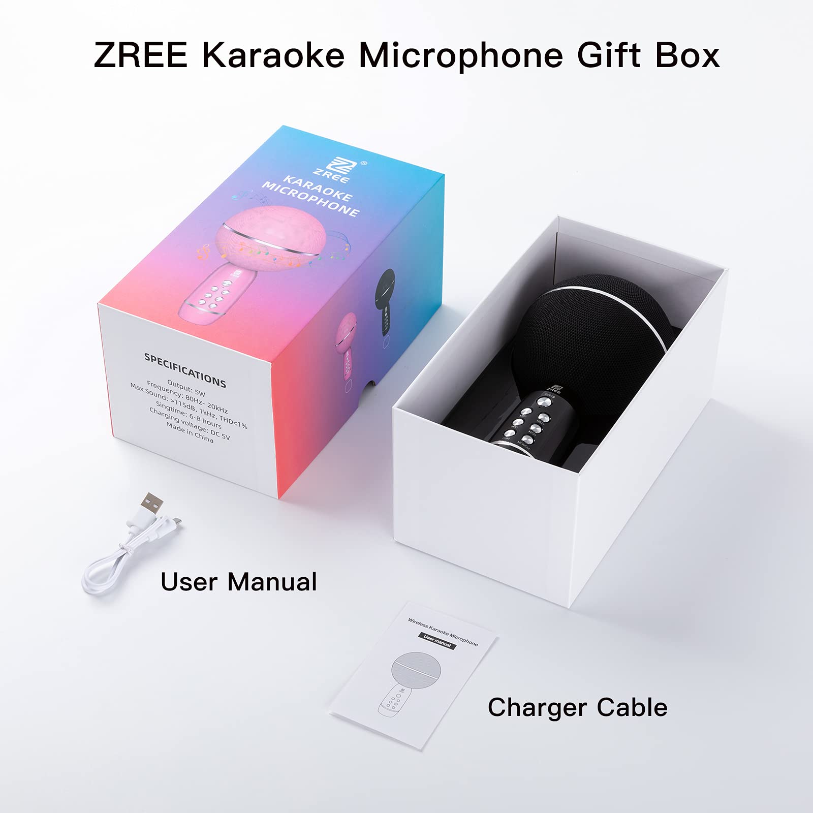 ZREE Bluetooth Karaoke Microphone for Kids and Adults Wireless Portable Handheld Mic Karaoke Machine with Speaker Singing Microphones for Carpool Journey Home Party(Black)