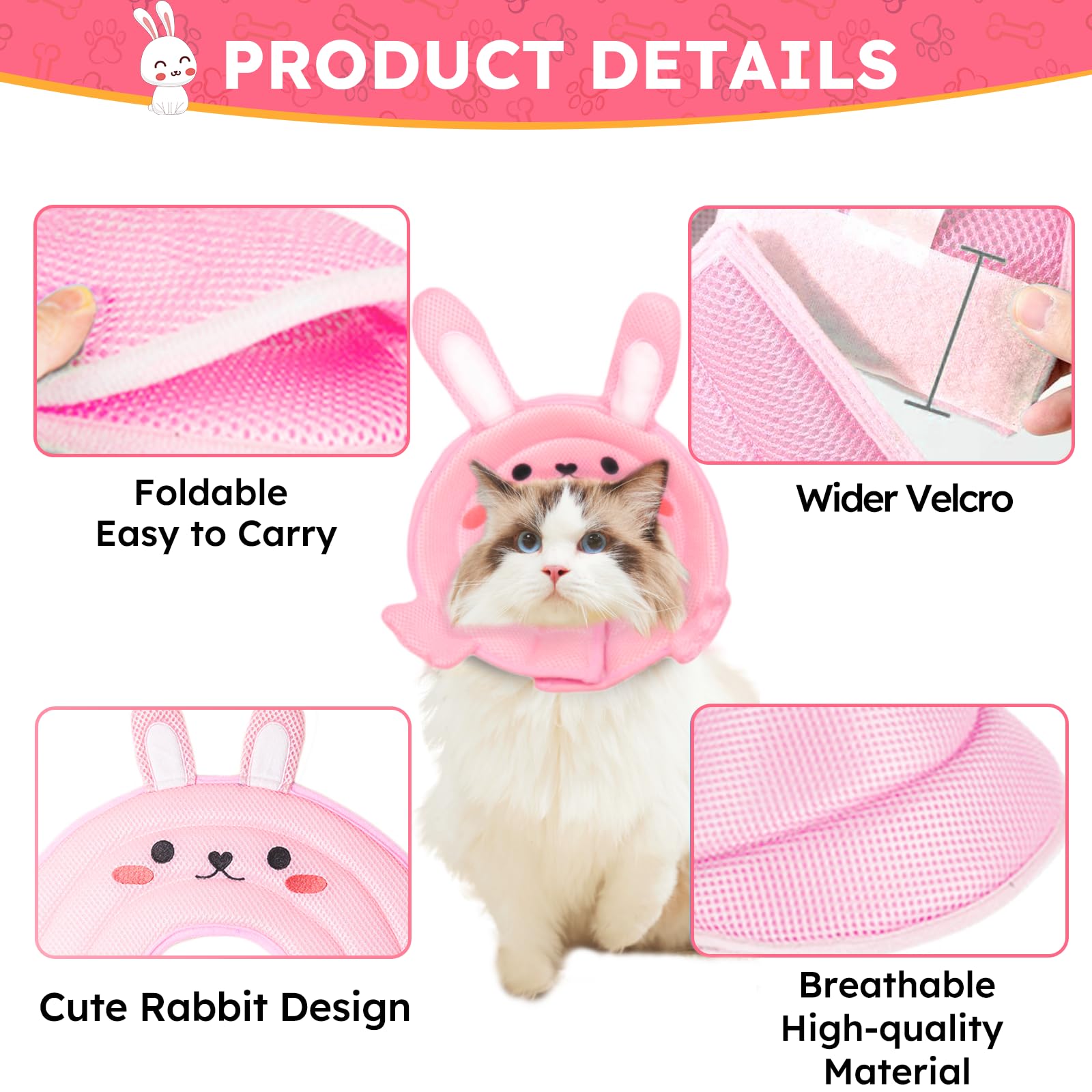 Cat Cone Collar Soft, Cute Cat Recovery Collar, Comfortable Cat Neck Cone for Wound Healing, Protective Pet Elizabethan Collar for Kitten Cat, Not Block Vision