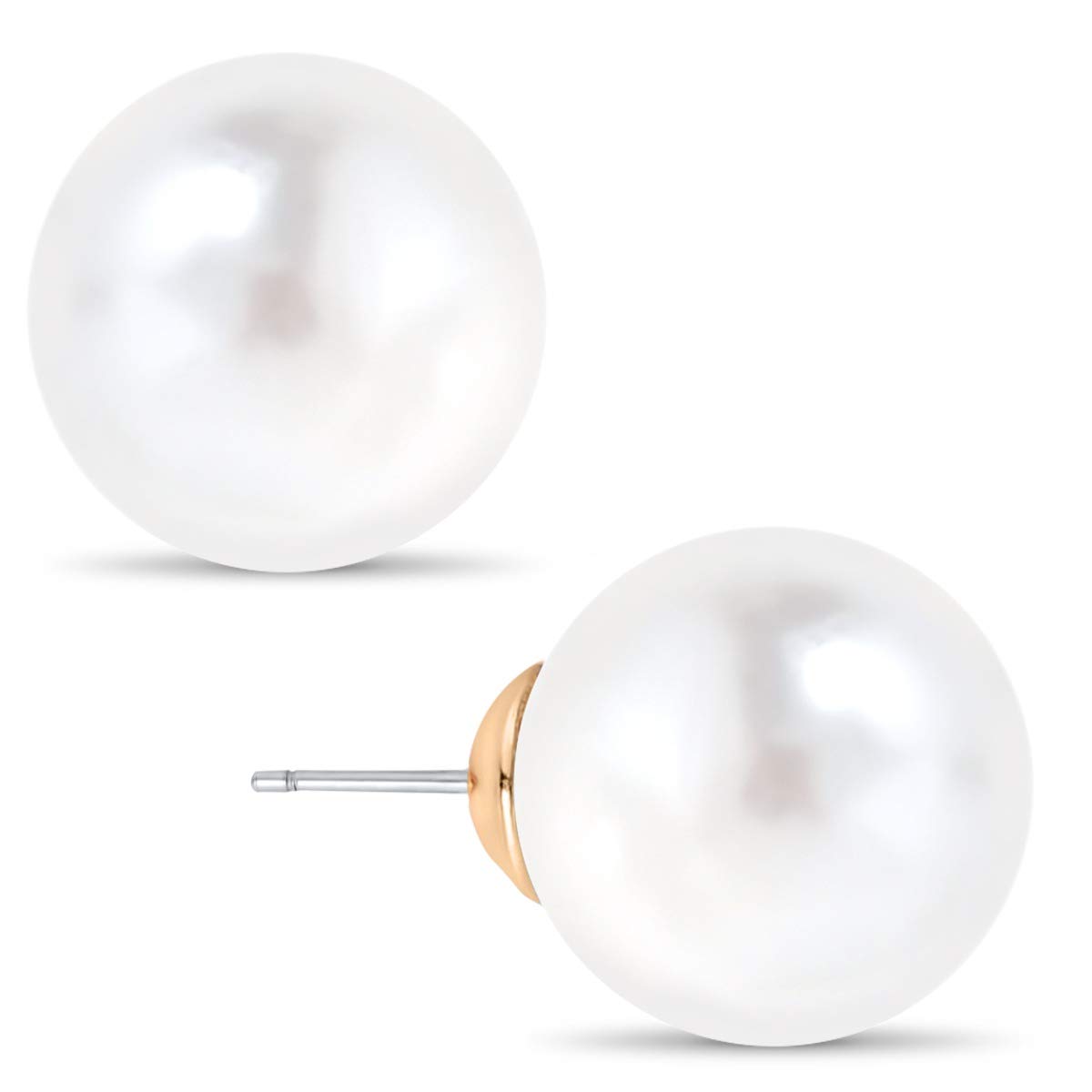Large Pearl Earrings for Women - Big Pearl Earrings for Women Studs, Large Pearl Studs Earrings for Women, Oversized Pearl Earrings 14mm White Faux Pearl Earring Studs, Big Stud Earrings for Women