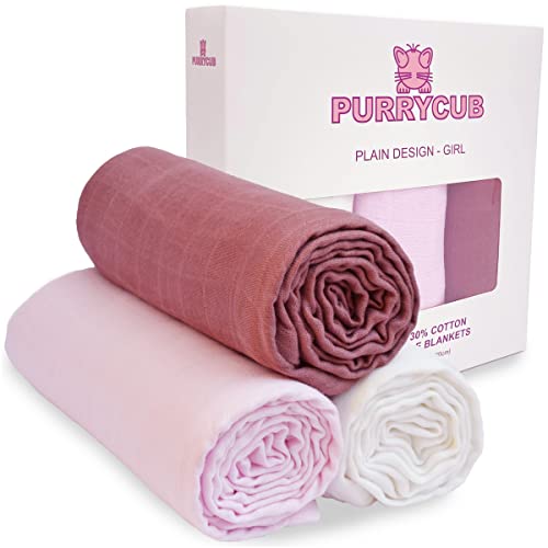Purrycub Muslin Swaddle Blankets ā Silky Soft Swaddling Blanket for Girls, Lightweight & Breathable Swaddles for Newborns, Stretchy Bamboo & Cotton Receiving Wraps, Baby Girl Newborn Essentials