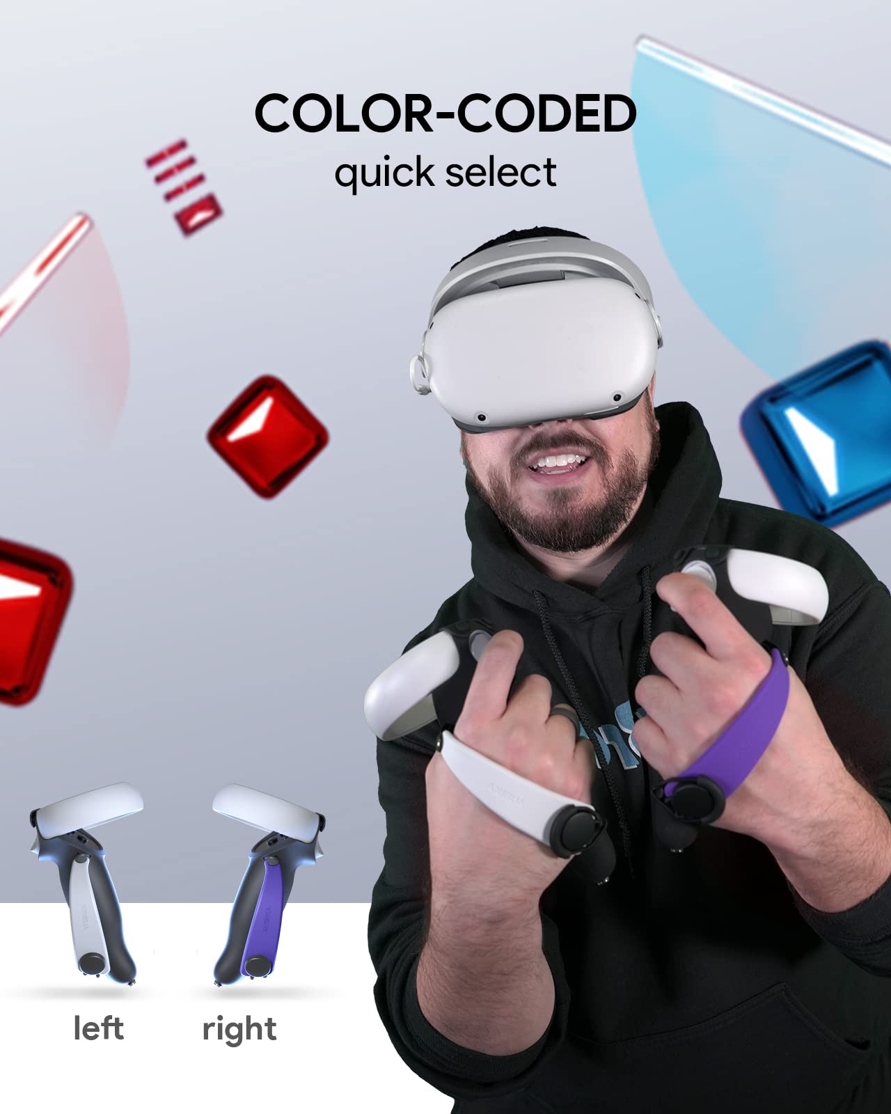 Aubika x JayBratt Rechargeable Controller Grips Cover for Meta/Oculus Quest 2 Accessories, Magnetic Charging Cable with Rotating End, suitable for any hand