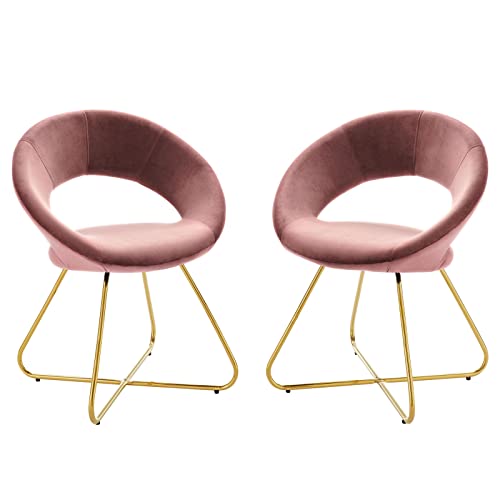 Modway Nouvelle Moday Performance Velvet Dining Chairs in Gold Dusty Rose-Set of 2