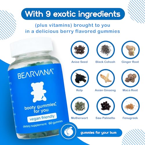 BEARVANA Bum Support Gummies for Women | Workout Enhancement | Berry Flavored | Multivitamins | Natural Botanical Blend | Tone Curves | Boost Confidence | Women’s Fitness Supplement (60 Count)